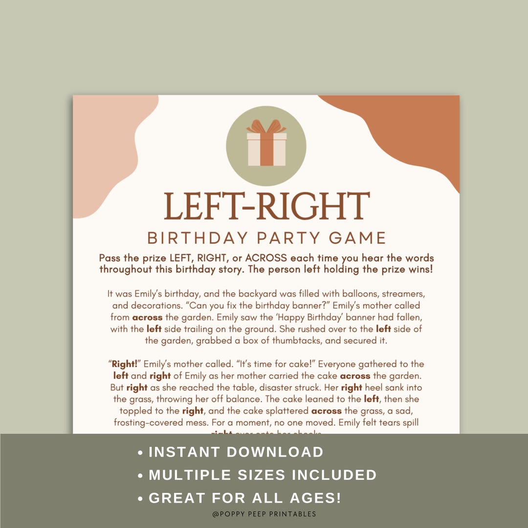 Birthday Left Right Game, Printable Birthday Game, Boho Birthday Game ...