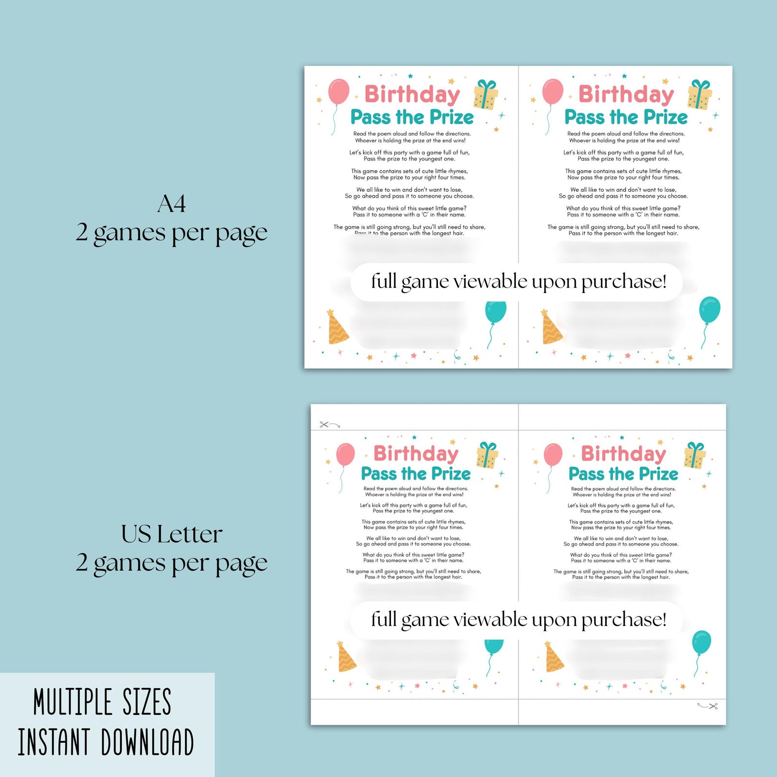 Birthday Pass the Prize Game, Printable Birthday Game, Pass the Prize ...