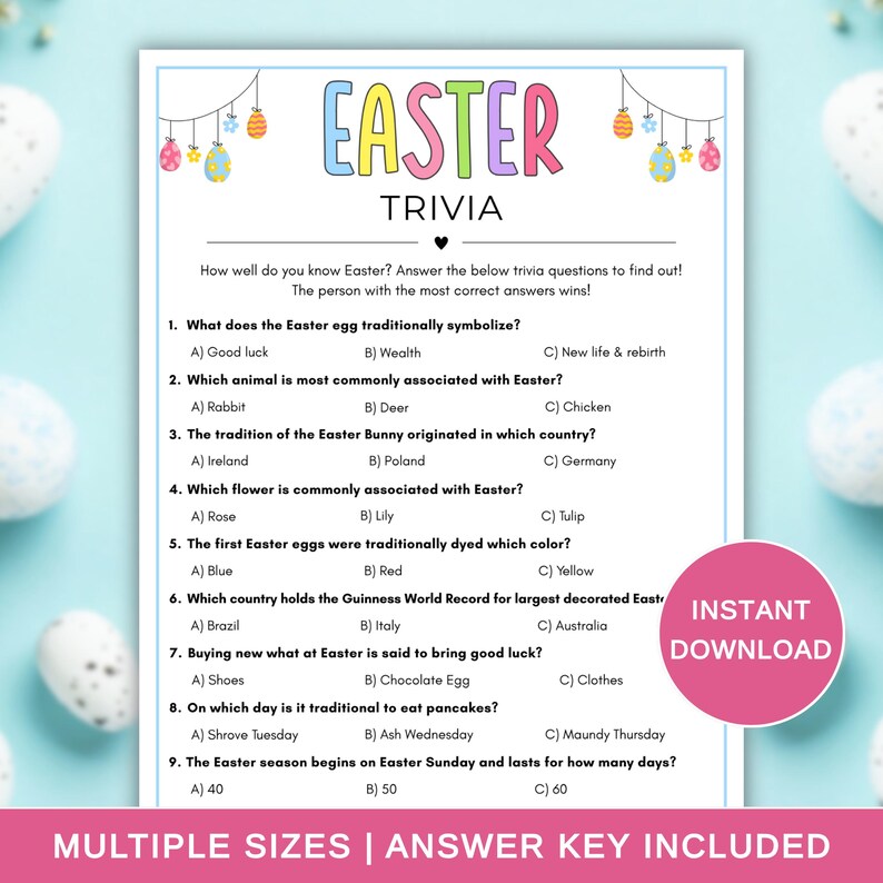 Easter Trivia Game, Printable Easter Quiz for Kids, Teens, Adults ...