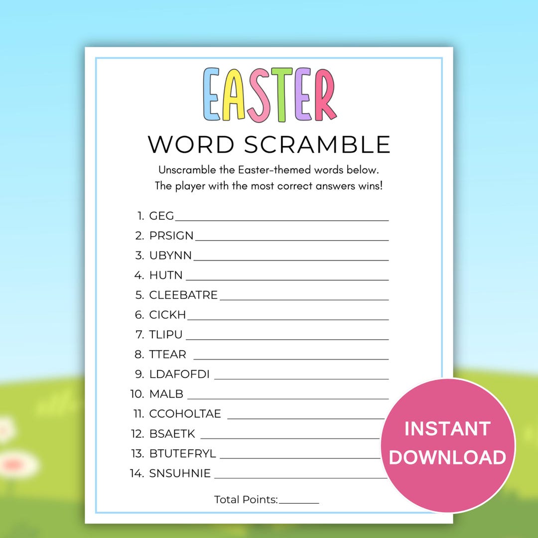Easter Word Scramble Printable Game, Easter Party Activity, Spring ...