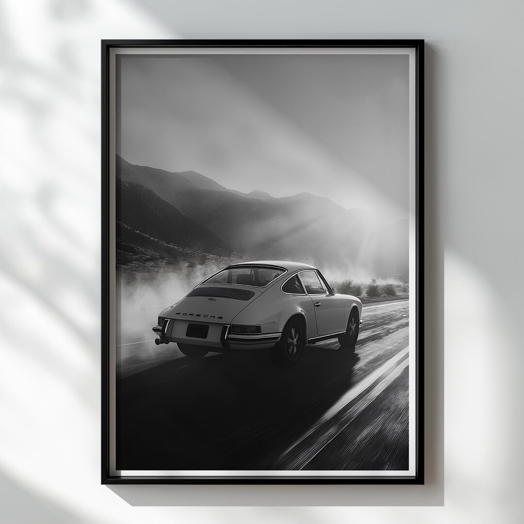 Porsche 911 Desert Road Print, Vintage Sports Car Mountain Drive ...