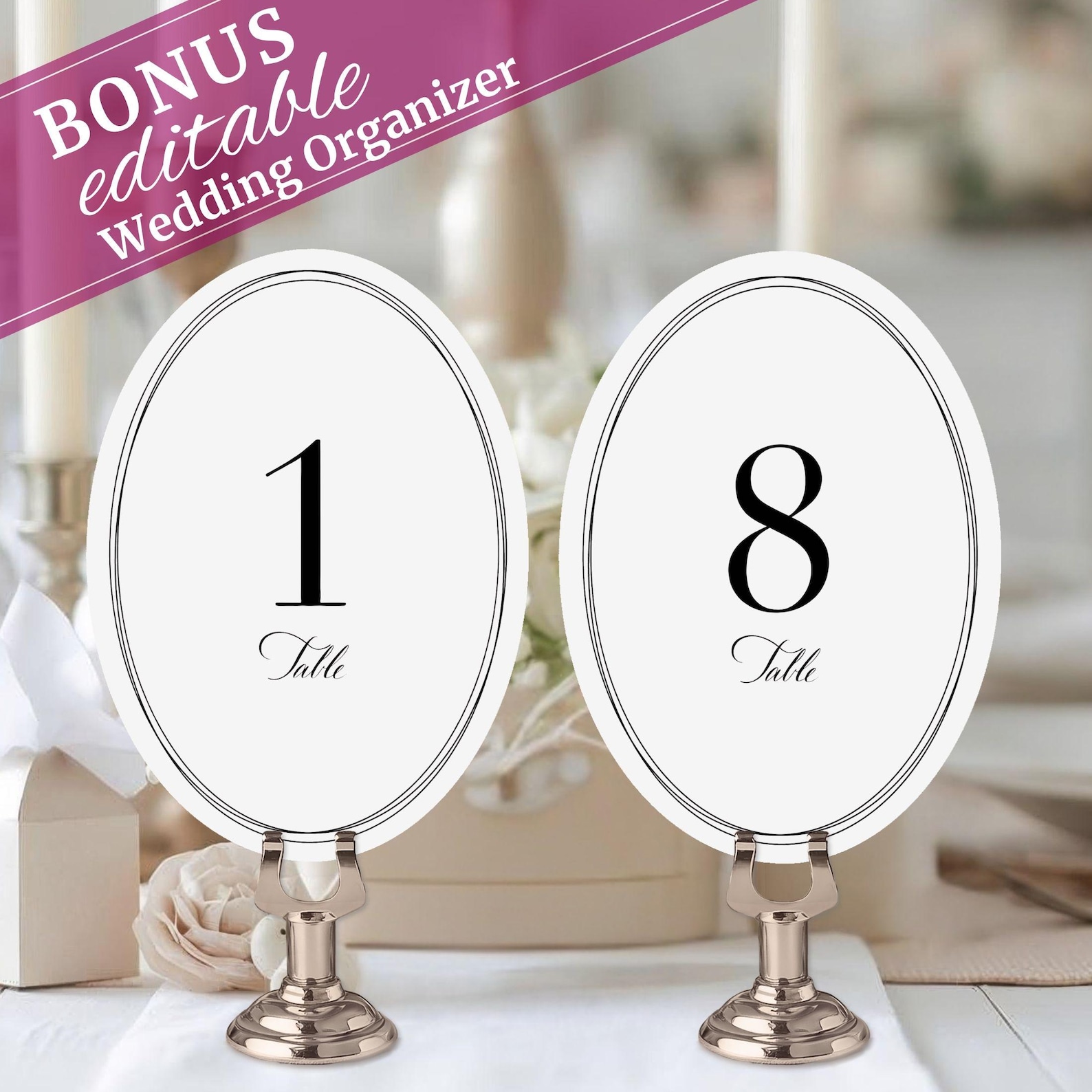 Printed Oval Wedding Table Numbers, Minimalist Event Table Assignment ...