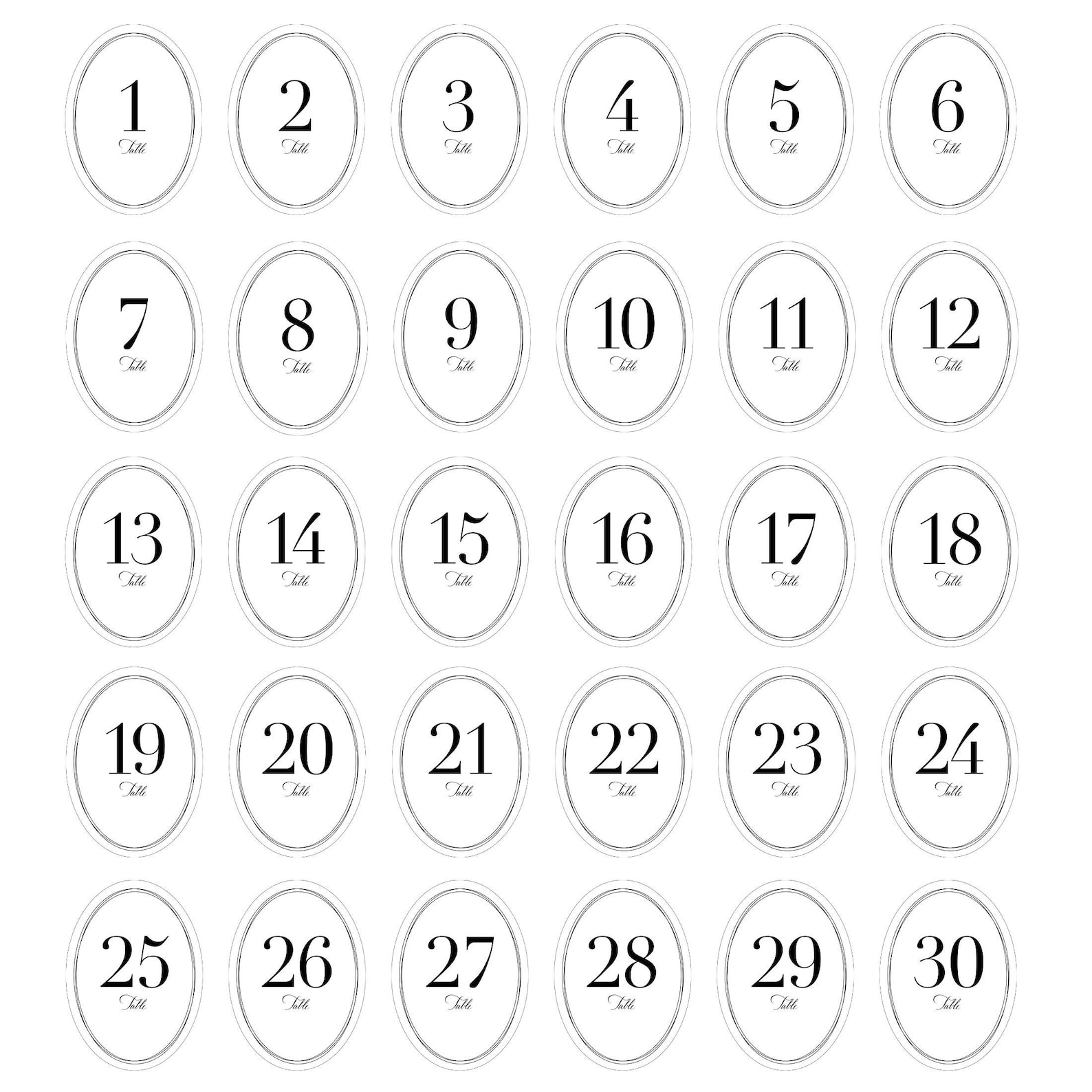 Printed Oval Wedding Table Numbers, Minimalist Event Table Assignment ...
