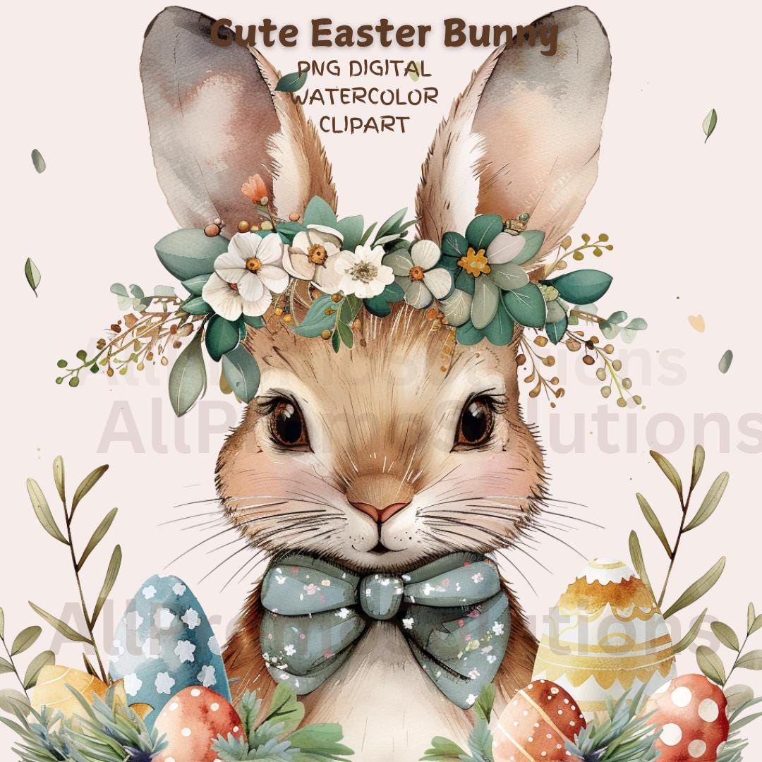 Easter Bunny Clipart, Spring Bunny Clip Art, Watercolor Floral Baby ...
