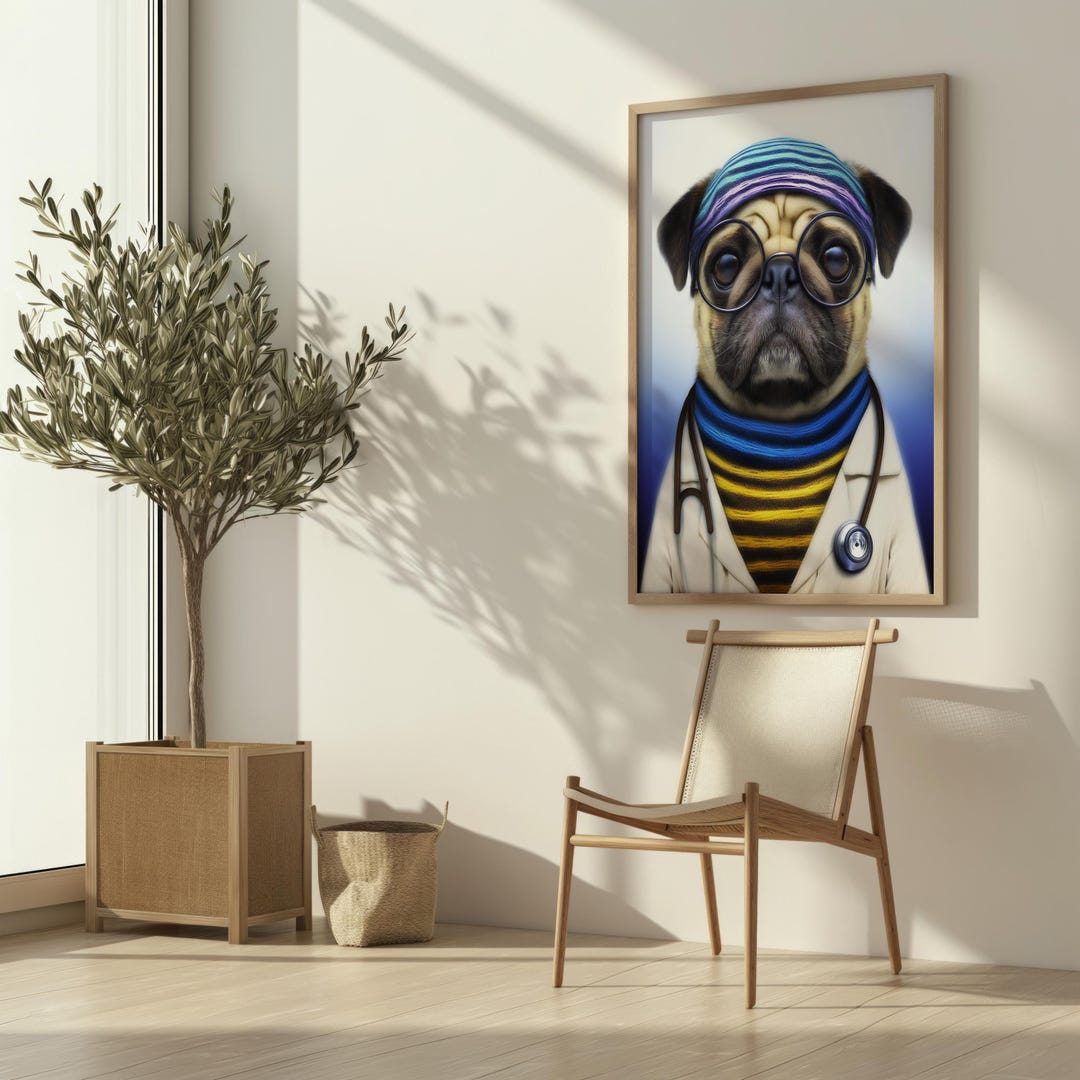 Funny Pug Doctor Print: Vintage Style Dog Wall Art (digital Download ...