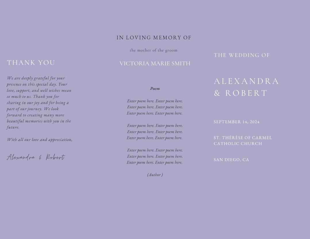 Tri-fold Wedding Program Template (catholic Mass or Non-religious ...