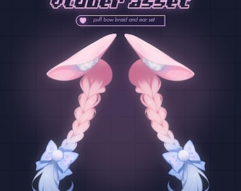 Rigged Braided Pigtail and Reactive Bunny Ear Set for Vtube Studio With ...