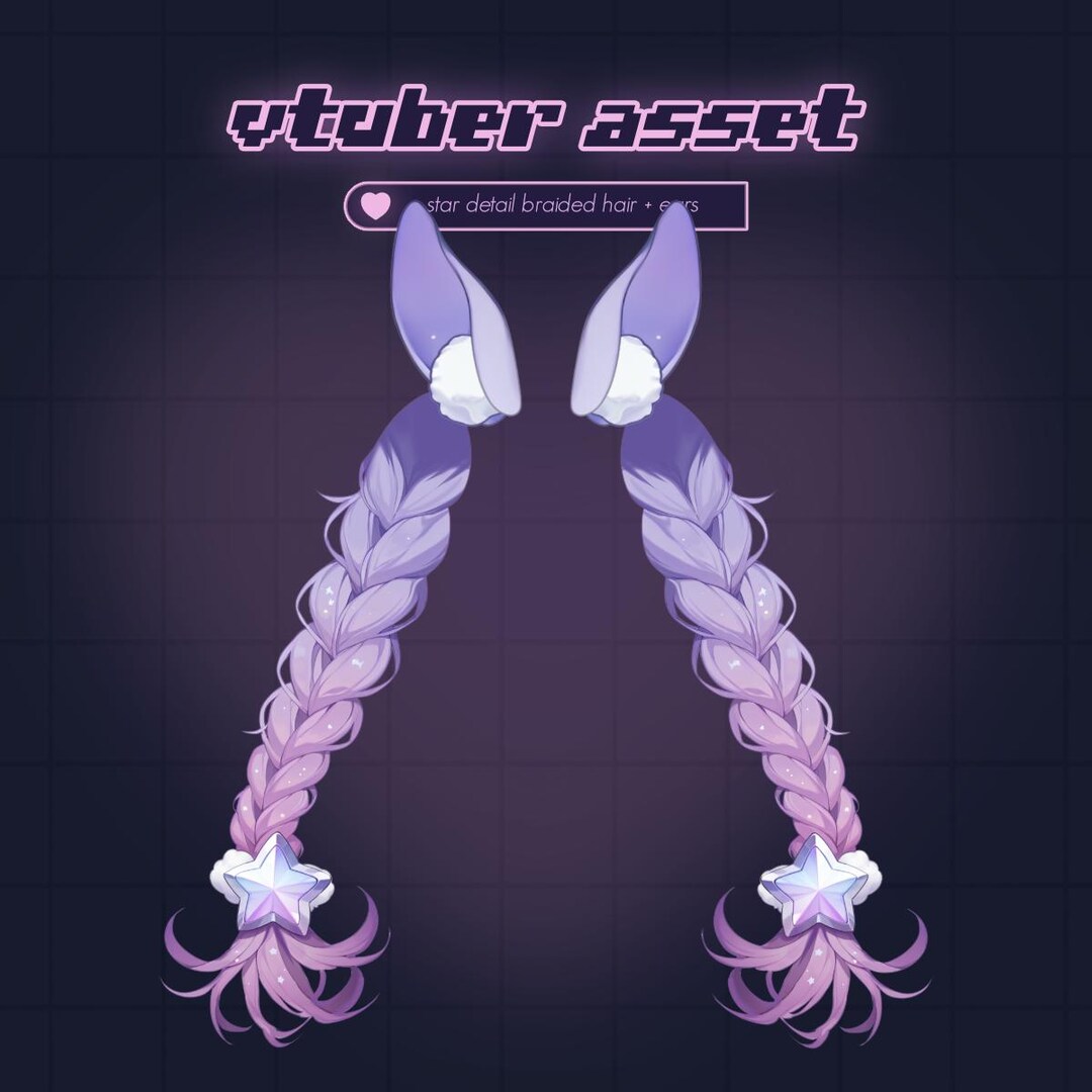 Rigged Braided Pigtail and Reactive Bunny Ear Set for Vtube Studio With ...