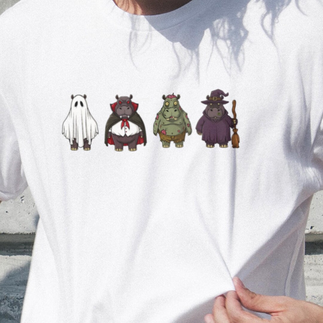 Halloween Hippo Png, Cute Ghost Hippo PNG, Vampire Hippo Design, Funny ...