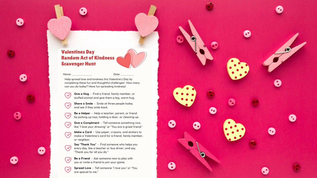 Valentine’s Day Random Acts of Kindness Scavenger Hunt | Printable ...