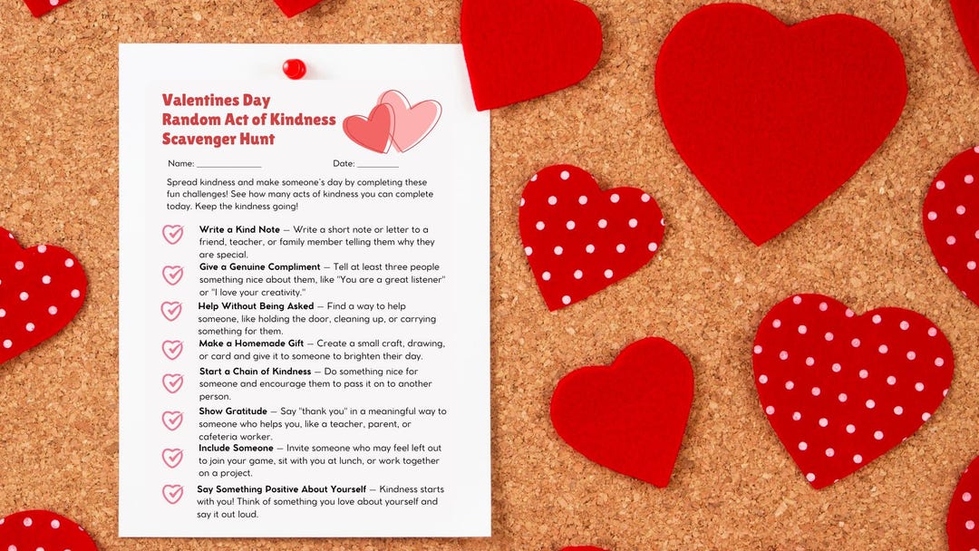 Valentines Day Random Acts of Kindness Scavenger Hunt Printable ...