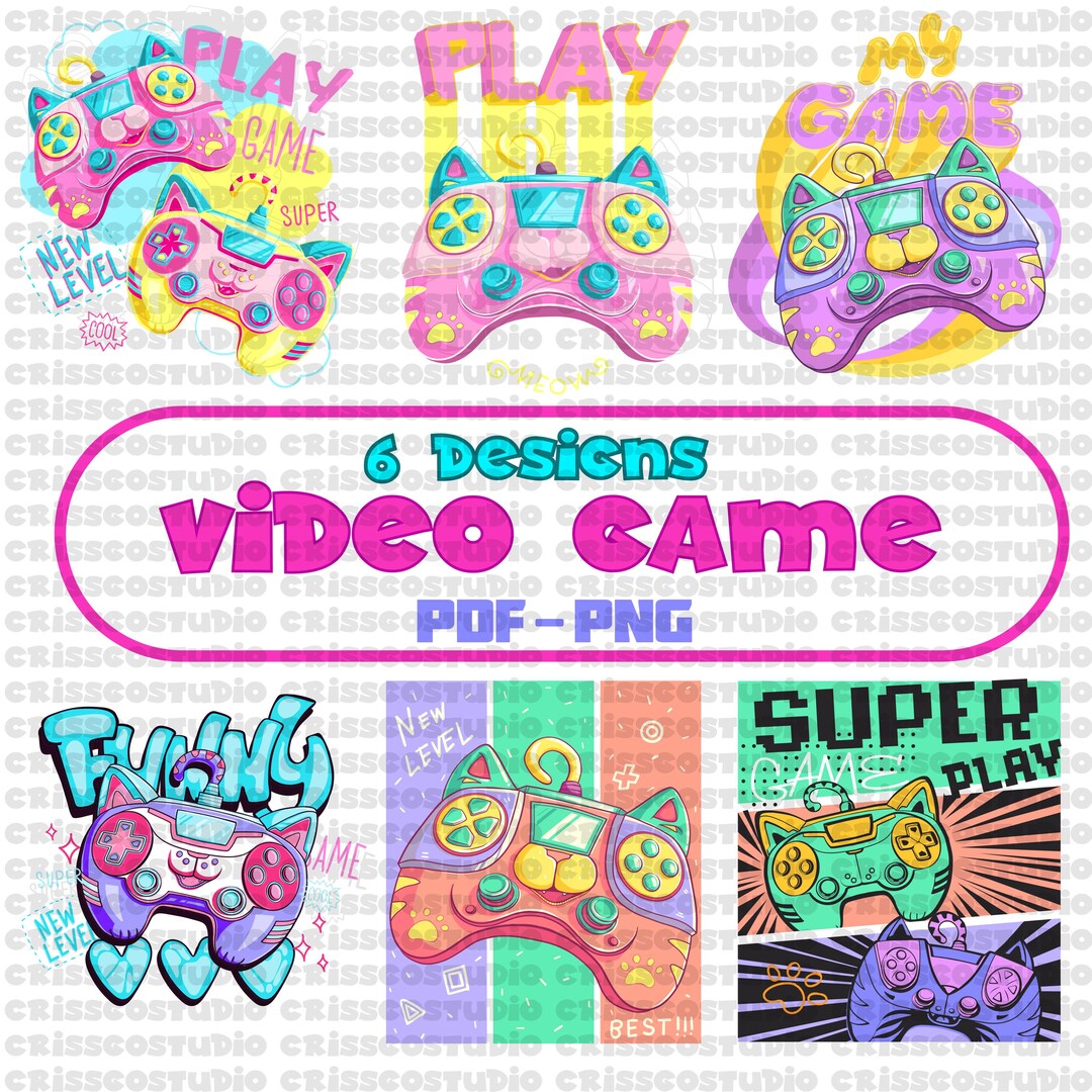 Pack of 6 Adorable Gamer Designs, Kawaii Controls, Video Game Cute ...