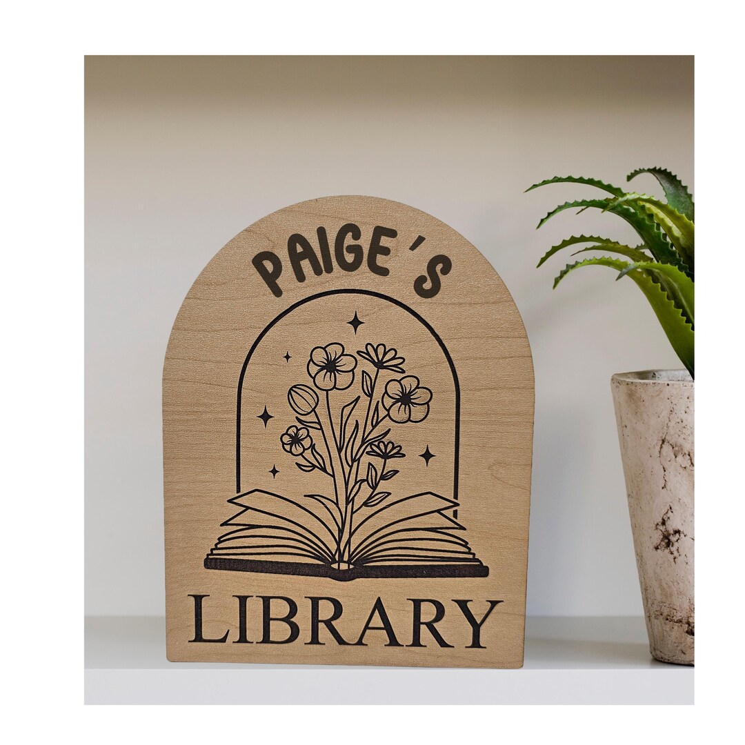 Personalized Library Sign, Custom Bookshelf Decor, Unique Book Nook ...