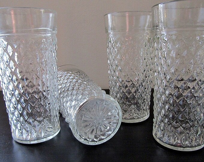 Pressed Glass Tumblers in Diamond Pattern Set of Four - Etsy