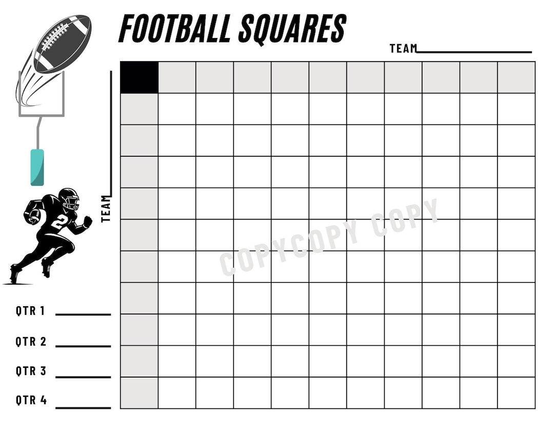 Printable 100 Football Squares Grid for Fundraising or Sports Betting ...