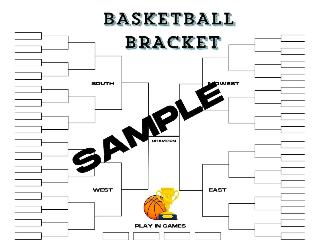 64 Team Basketball Bracket Printable | Blank Tournament Sheet | Instant ...