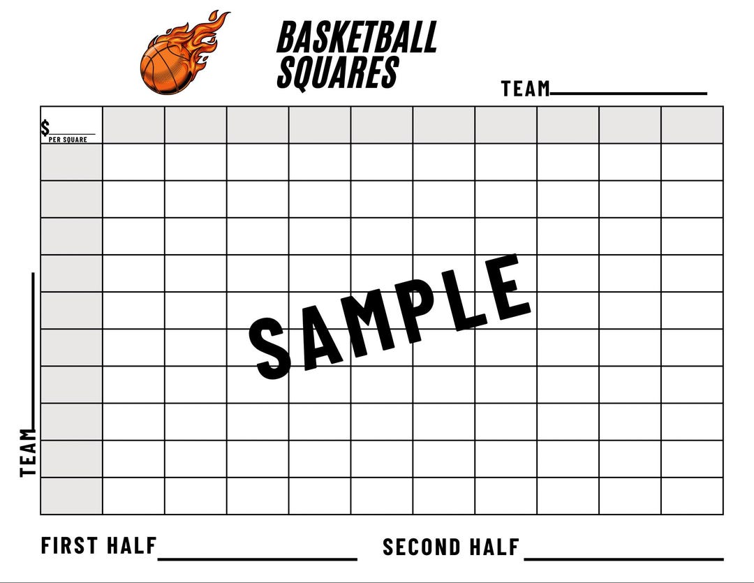 Printable 100 College Basketball Squares Grid for March Madness Final ...