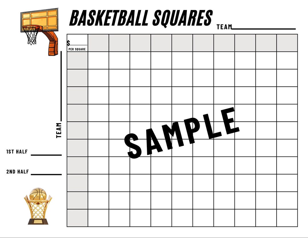 Printable March Madness Basketball Squares Grid: 100 Square Fundraiser ...