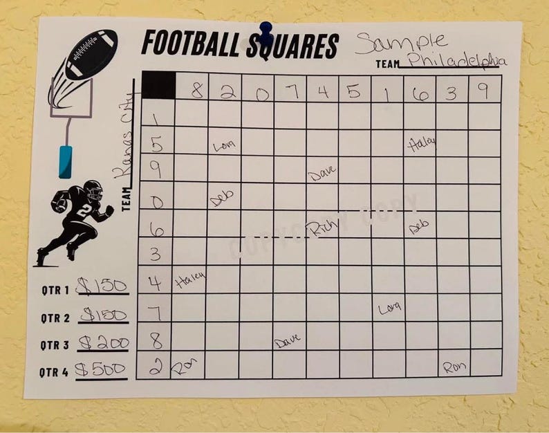 Super Bowl Squares Printable 100 Grid | Football Party Game | Super ...
