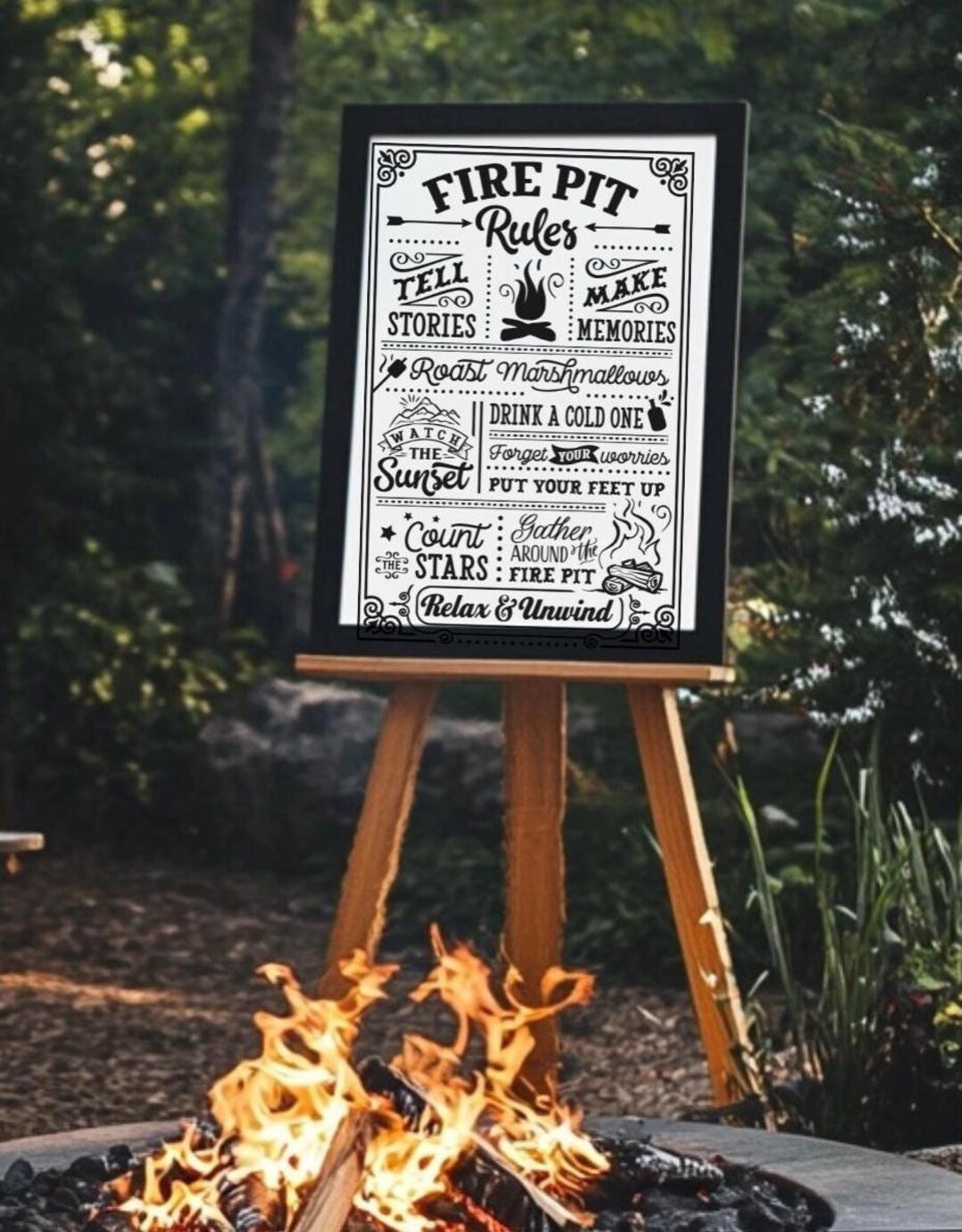 Fire Pit Rules Poster Gift for Dad Outdoor Family Rules Sign Outside ...