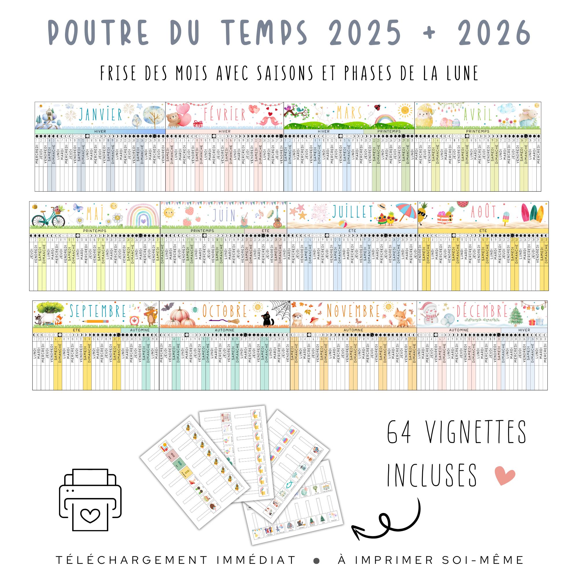 Poutre du temps 2025-2026 pour enfant, Calendrier enfant 2025-2026 avec ...