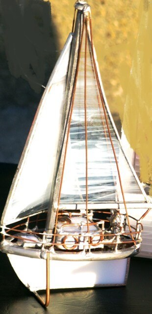 Light Green Stained Glass Model Boat Nautical Decor Sailor | Etsy