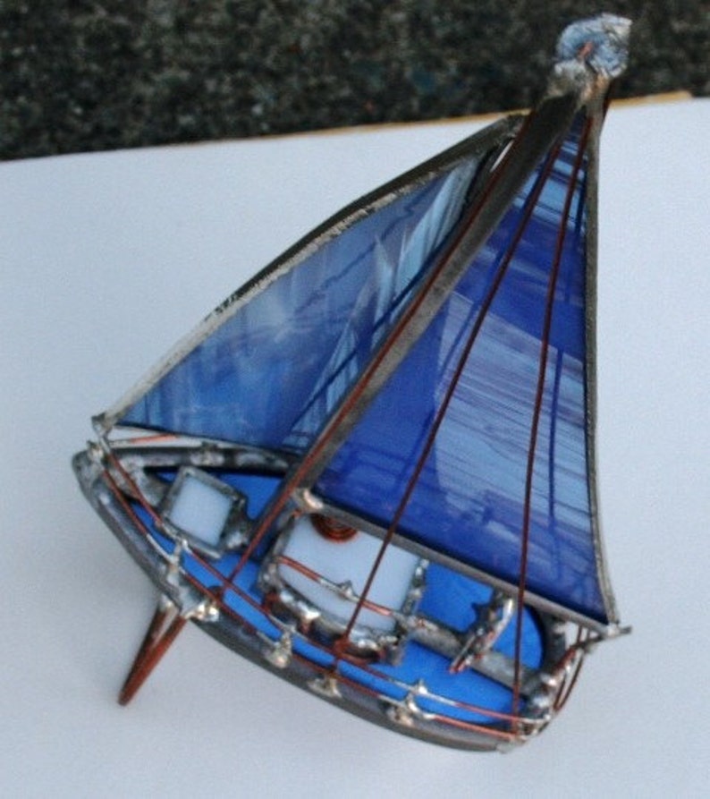 Light Green Stained Glass Model Boat Nautical Decor Sailor - Etsy