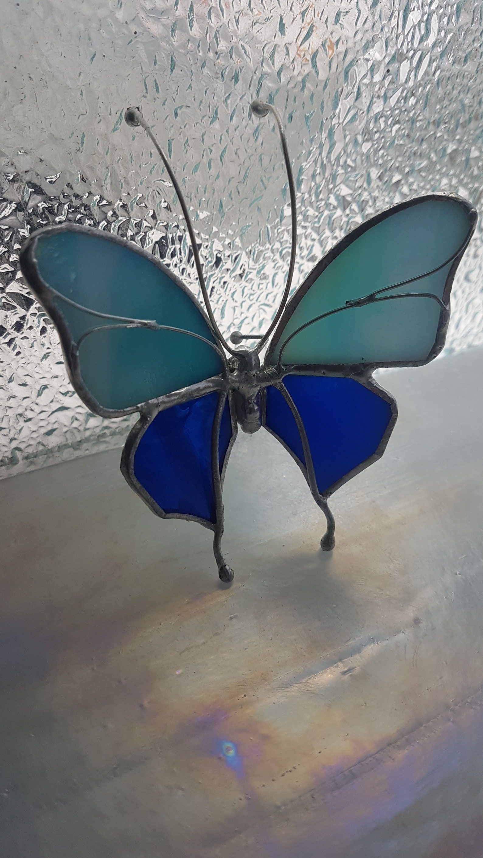 Aqua Royal Blue Stained Glass Butterfly Repositionable Silver | Etsy