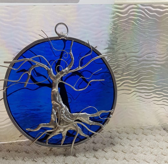 Effervescent Blue Stained Glass Tree of Life Small Double | Etsy