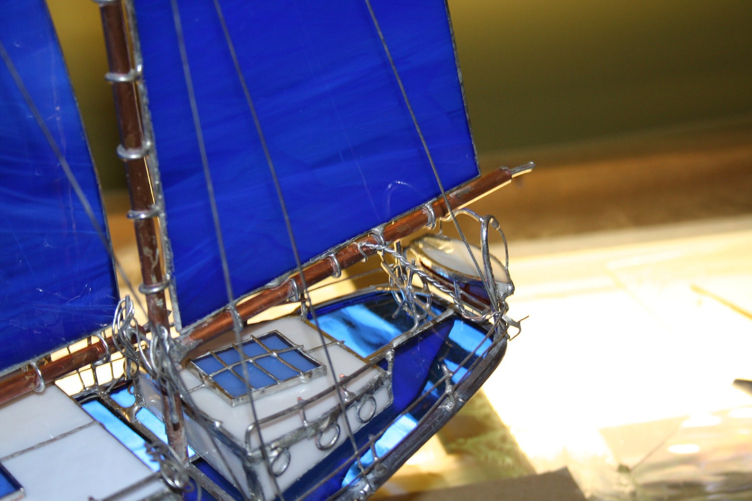 Dark Blue Stained Glass Model Sailboat Large OOAK | Etsy