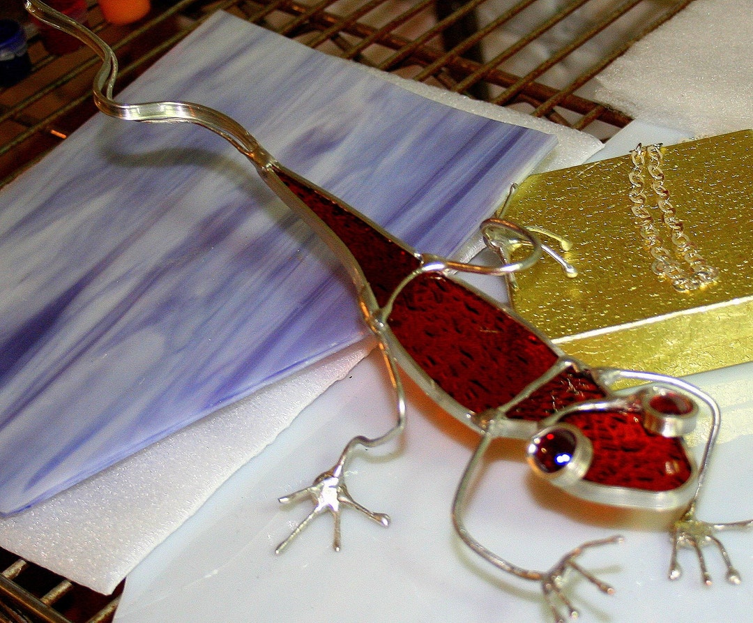 Humorous Quirky Stained Glass and Wire Orange Salamander Perfect for a ...