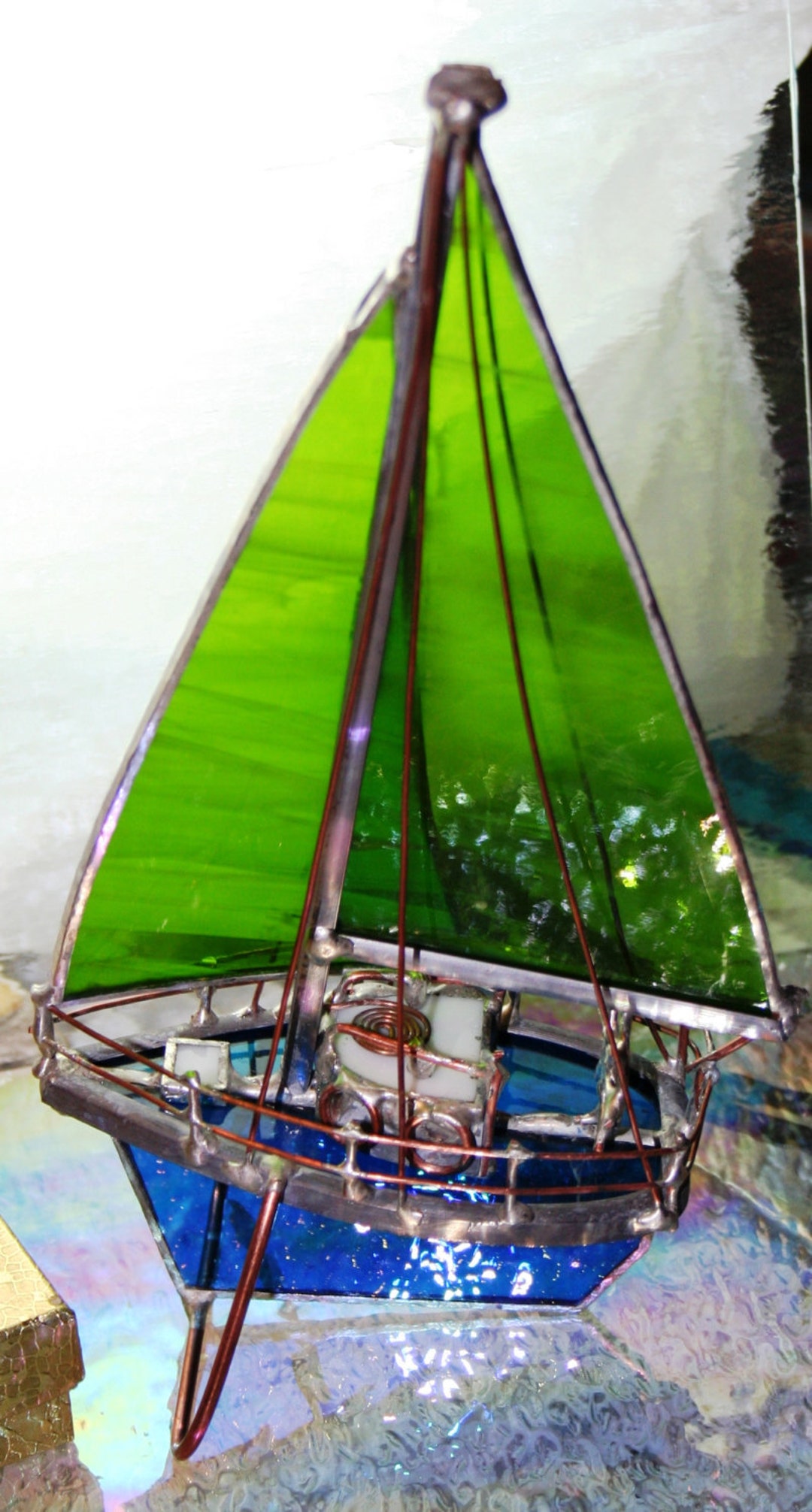 Light Green Stained Glass Model Boat, Nautical Decor, Sailor Gift - Etsy