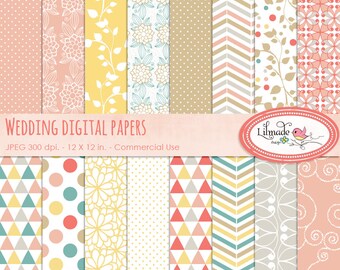 Whimsical digital paper in blue and yellow featuring birds | Etsy