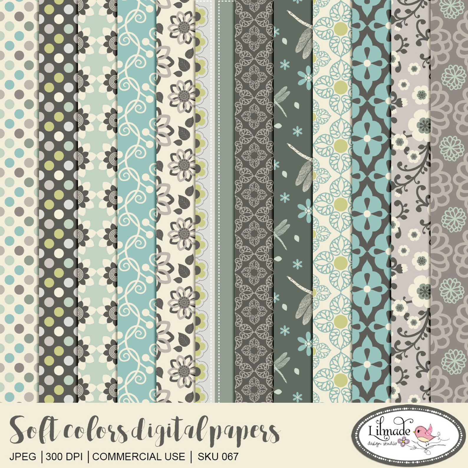 Vintage style floral digital paper for commercial use in soft | Etsy