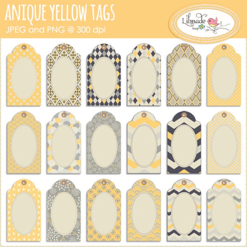 Yellow and Gray Printable Gift Tags, Candy Buffet Labels, Digital ...
