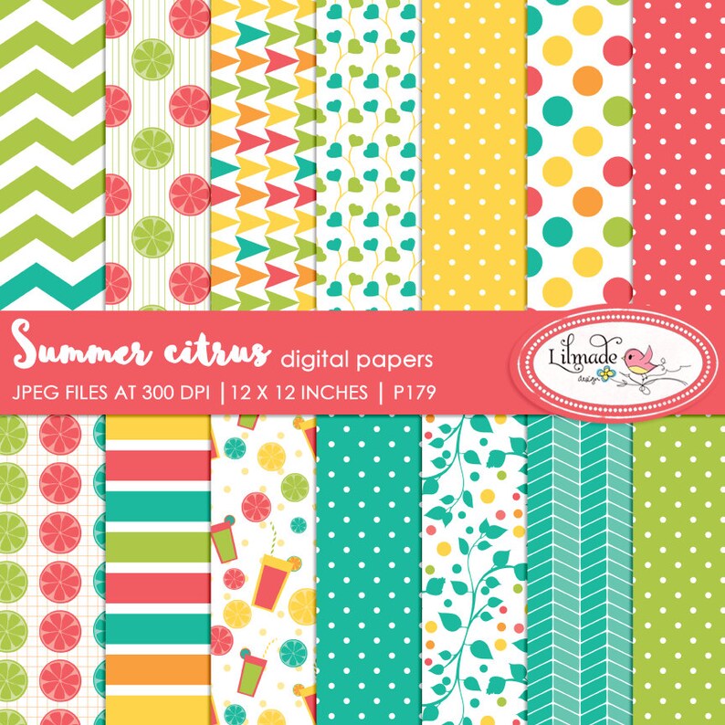 Summer Citrus Digital Paper Digital Scrapbook Papers Fruit - Etsy