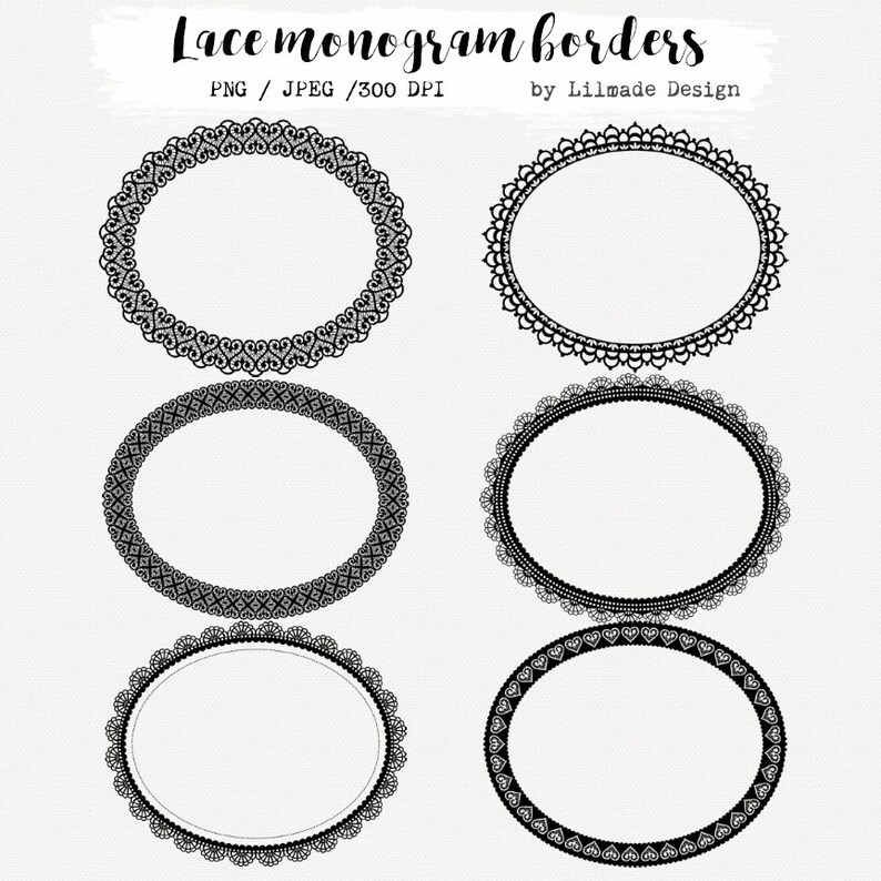 Lace Monogram Frames Clipart, Digital Lace Frames for Scrapbooking ...