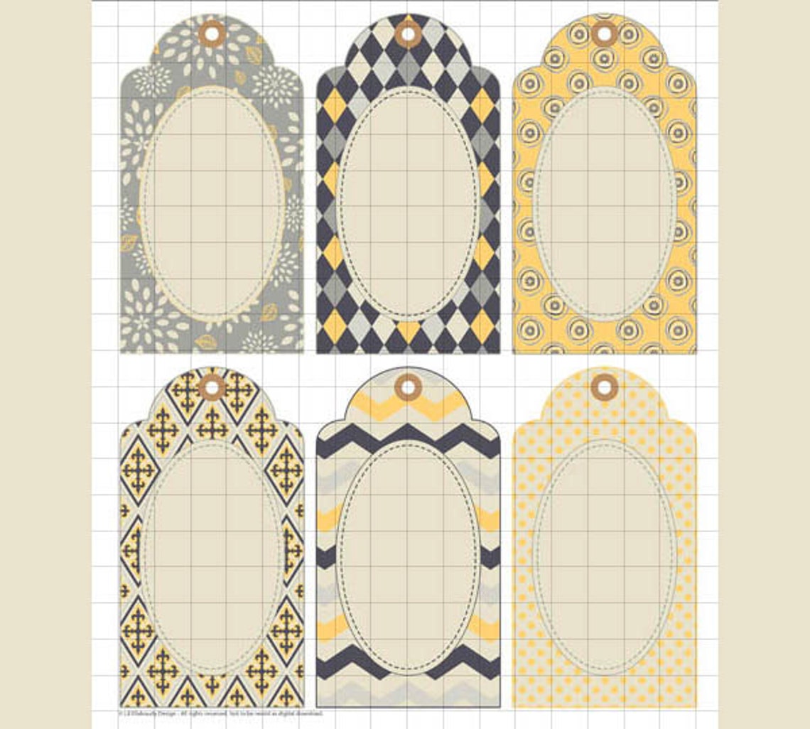 Yellow and Gray Printable Gift Tags, Candy Buffet Labels, Digital ...