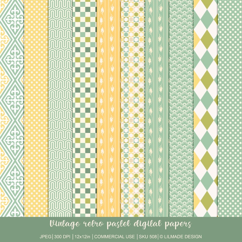 Retro Pastel Digital Paper Pack, Vintage Scrapbook Backgrounds (JPEG ...
