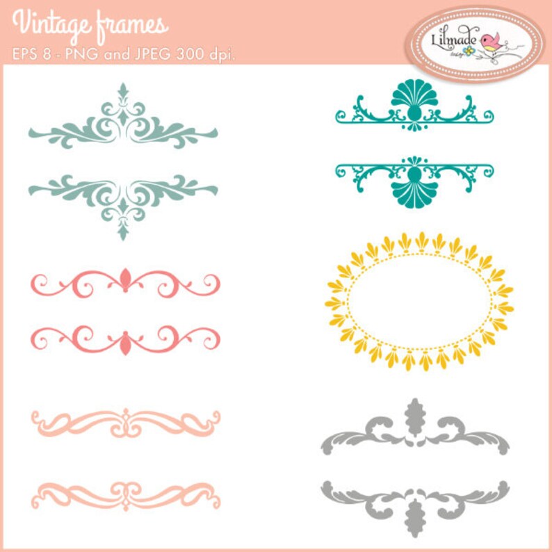 Vintage Digital Frames, Label Frames, Vector Frames Clip Art, Label ...