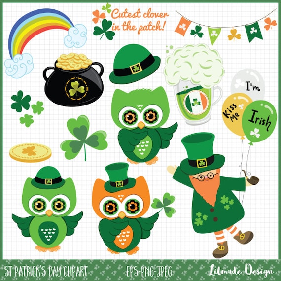 St. Patrick's Day vector clipart,shamrock, leprechaun, clover,lucky ...