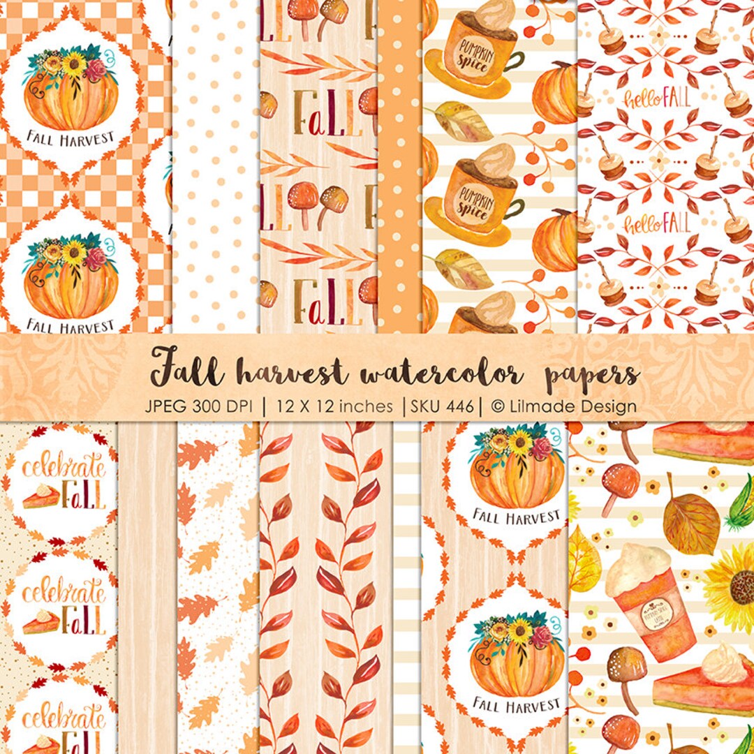 Watercolor Fall Digital Paper, Watercolor Autumn Digital Paper, Fall ...