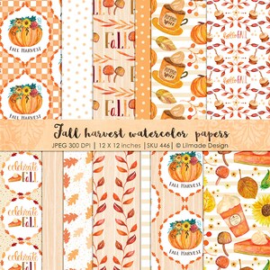 Watercolor Fall Digital Paper, Watercolor Autumn Digital Paper, Fall ...