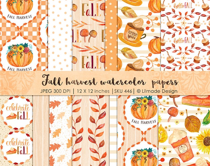 Watercolor Fall Digital Paper Watercolor Autumn Digital | Etsy
