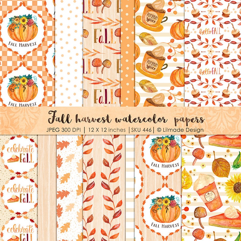 Watercolor Fall Digital Paper Watercolor Autumn Digital - Etsy