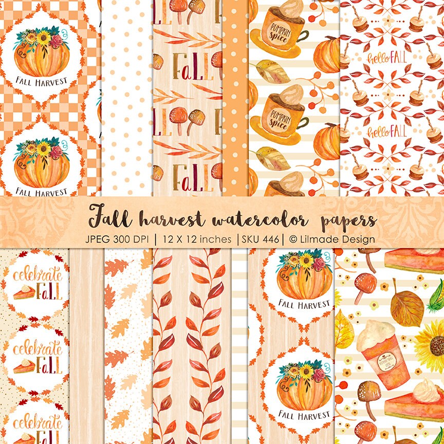 Watercolor Fall Digital Paper Watercolor Autumn Digital - Etsy