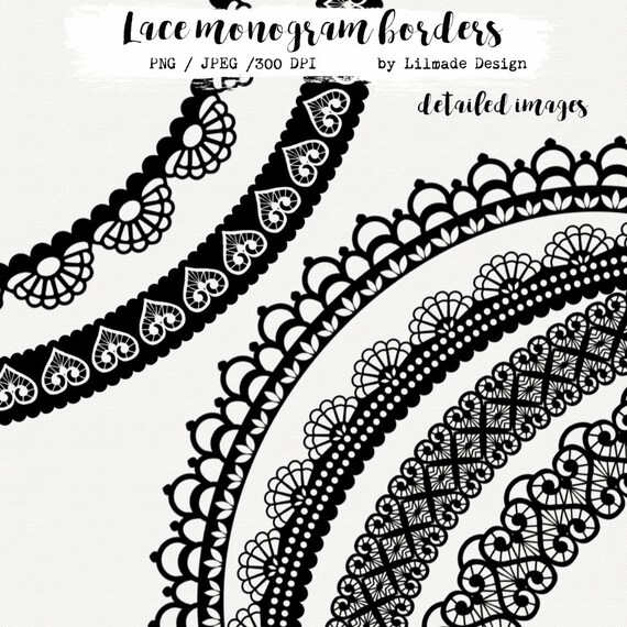 Lace monogram frames clipart, digital lace frames for scrapbooking ...
