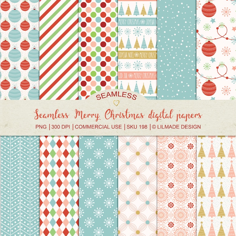 Seamless Christmas Digital Papers, Christmas Scrapbook Papers