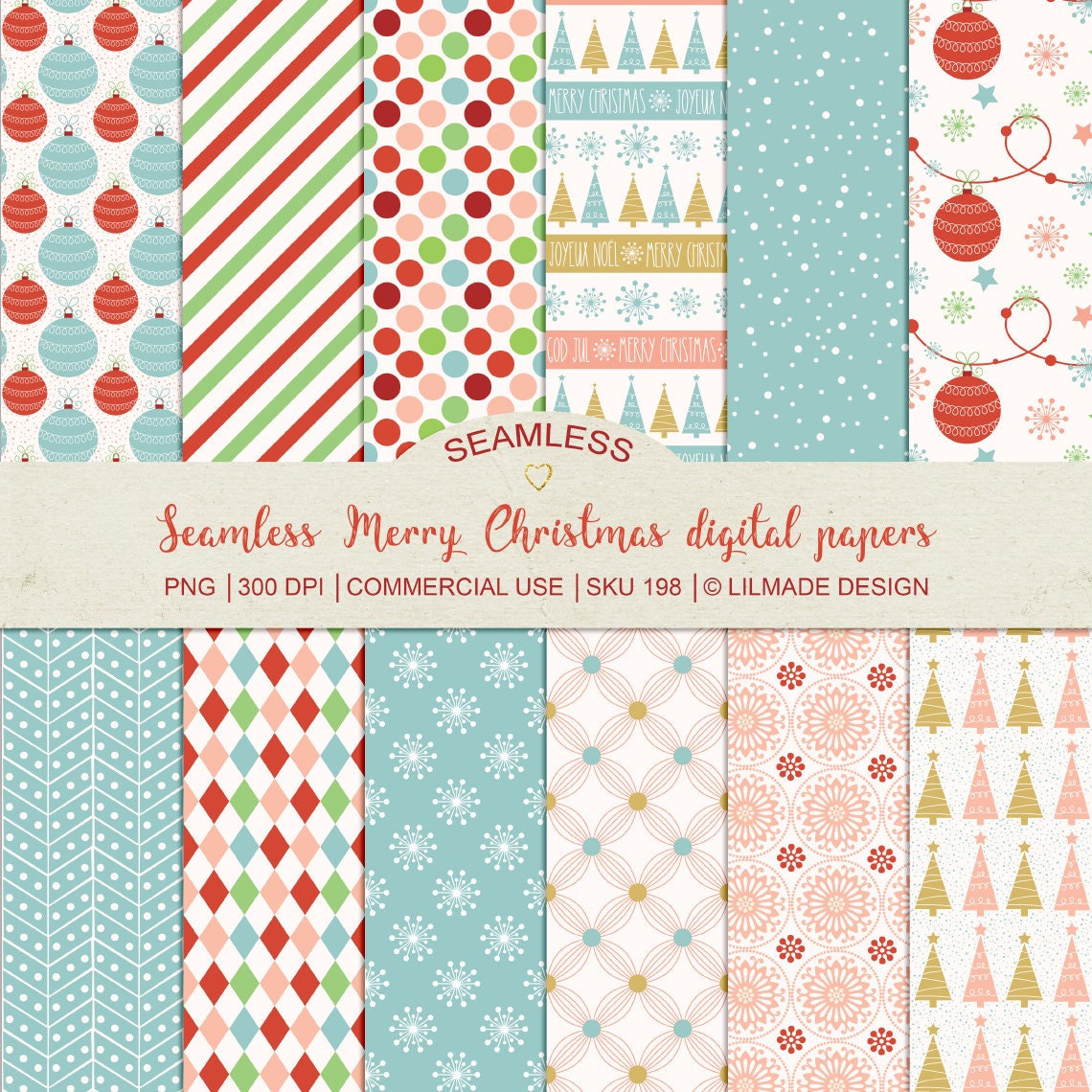 Seamless Christmas Digital Papers, Christmas Scrapbook Papers ...