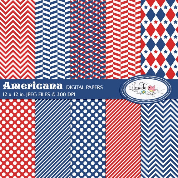 Americana July 4th digital papers, Independence Day scrapbook paper ...
